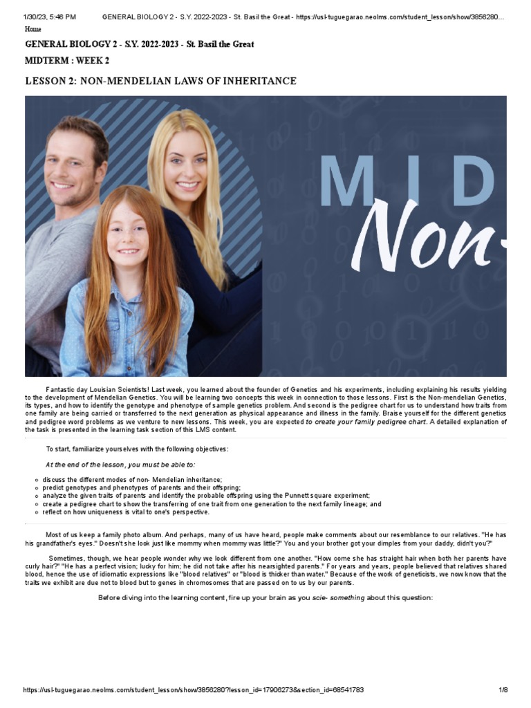 Lesson 2: Non-Mendelian Laws of Inheritance: Midterm: Week 2 | PDF ...