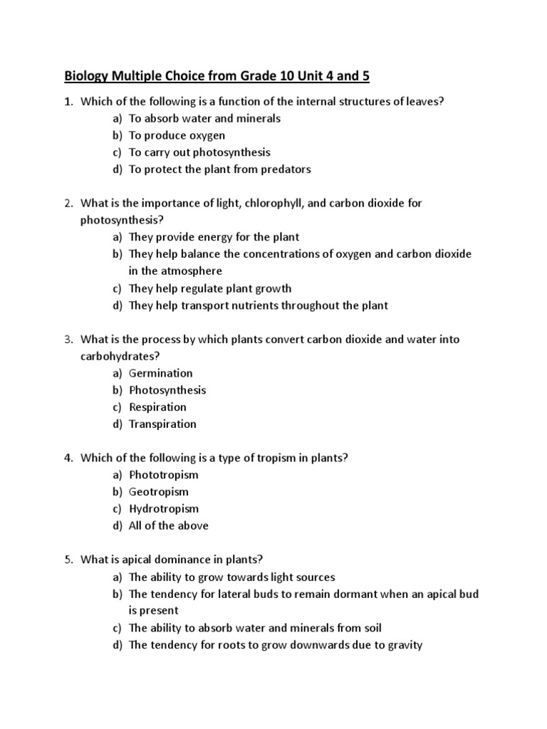 Biology Multiple Choice G11 U4-5 | PDF
