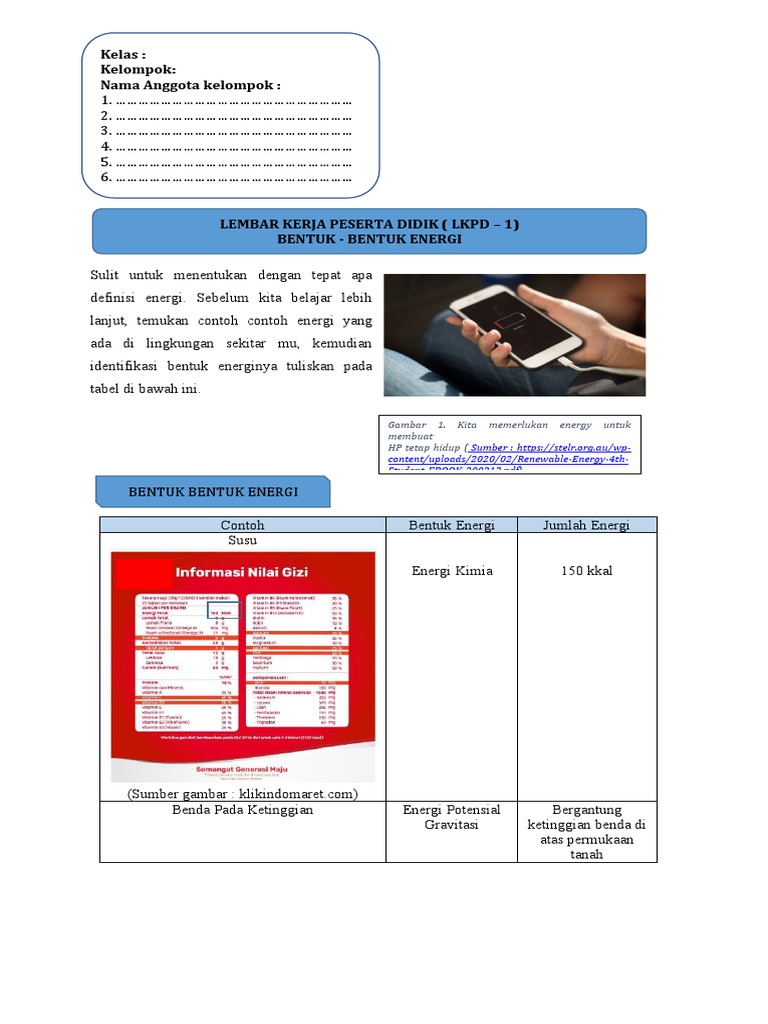 LKPD Bentuk Bentuk Energi | PDF