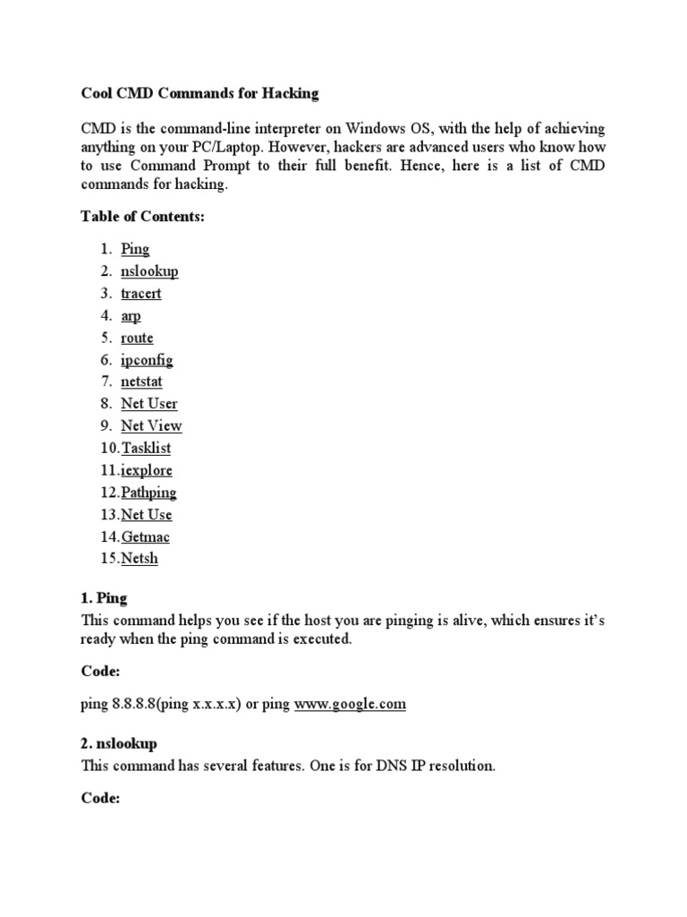 Cool CMD Commands For Hacking | PDF | Computer Network | Ip Address