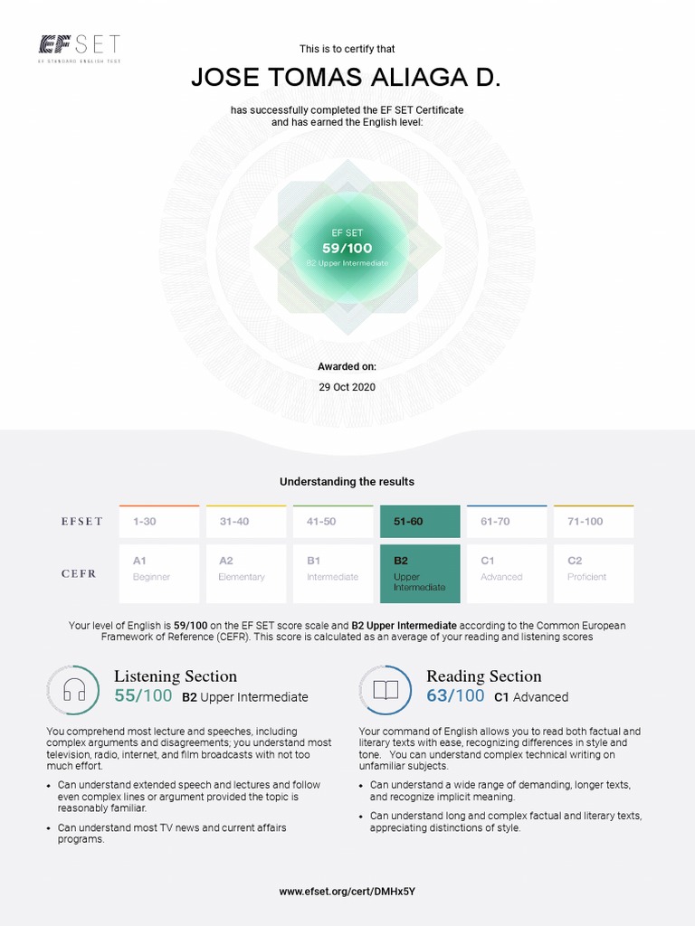 EF SET Certificate | PDF