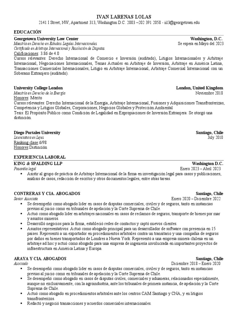 CV LARENAS, IVAN Español | PDF | Chile | Justicia