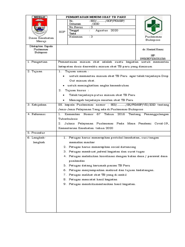 Sop Pemantauan Minum Obat TB Paru | PDF