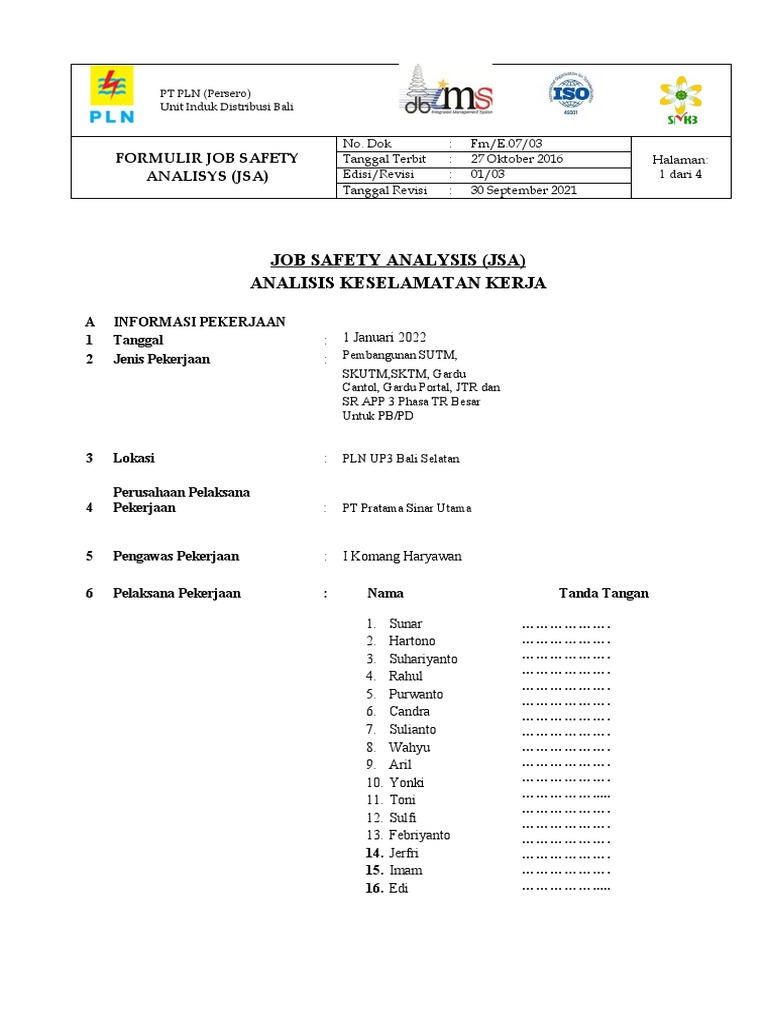 Job Safety Analisys | PDF