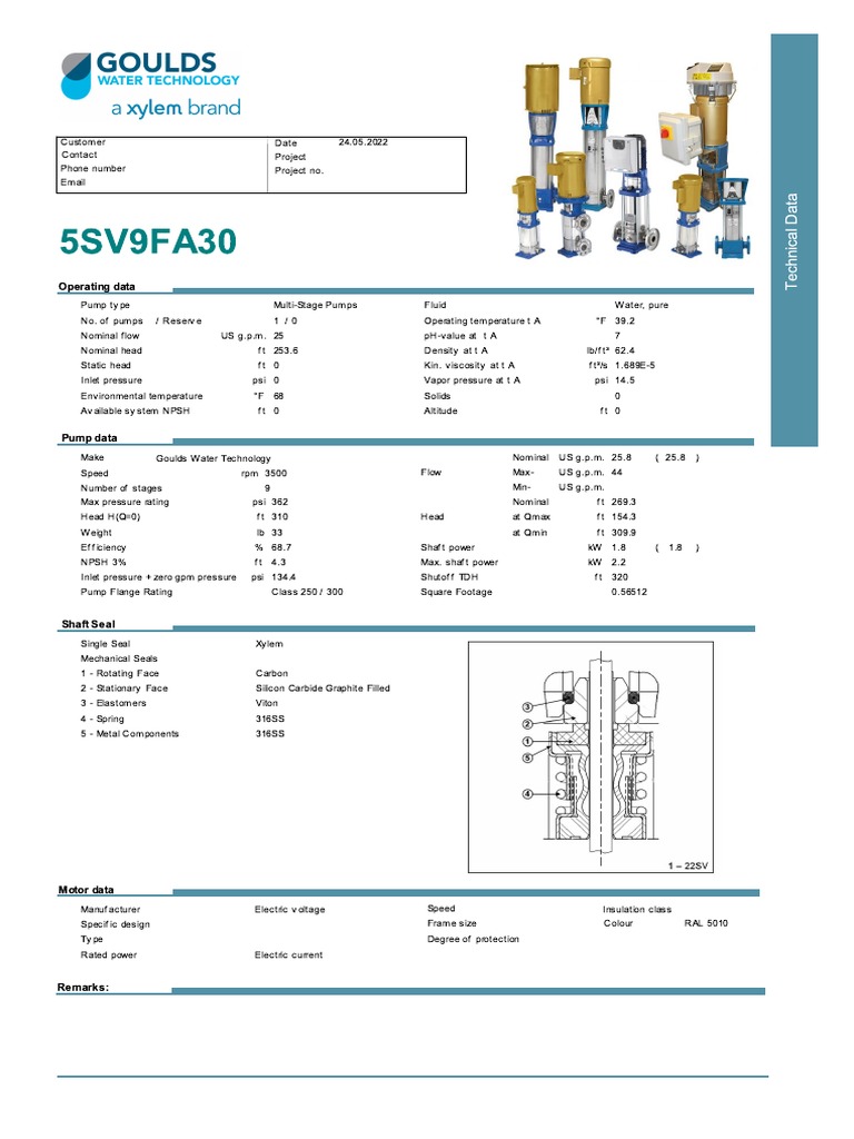 5SV9FA30: Operating Data | PDF | Pump | Steel