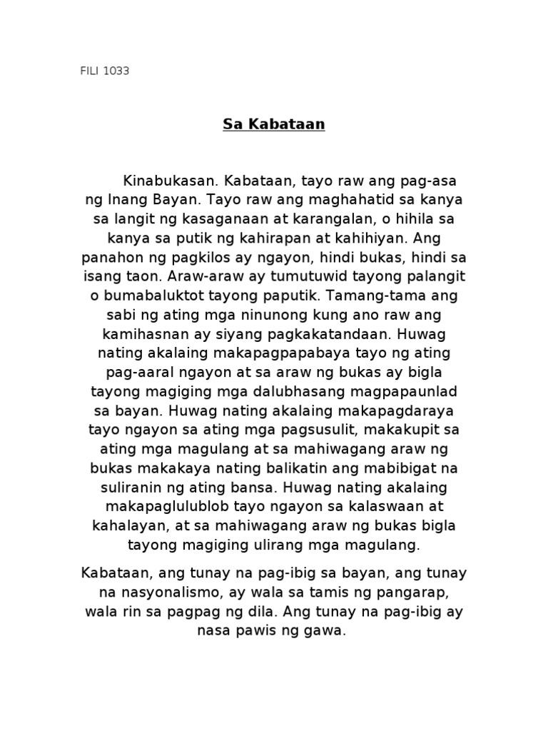 Talumpati Sa Kabataan Pdf