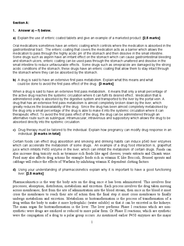 Section A: 1. Answer A) - F) Below. A) Explain The Use of Enteric ...