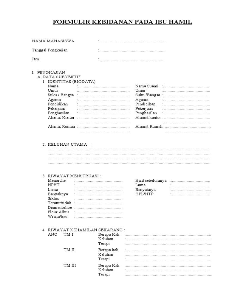 Formulir Kebidanan Pada Ibu Hamil | PDF