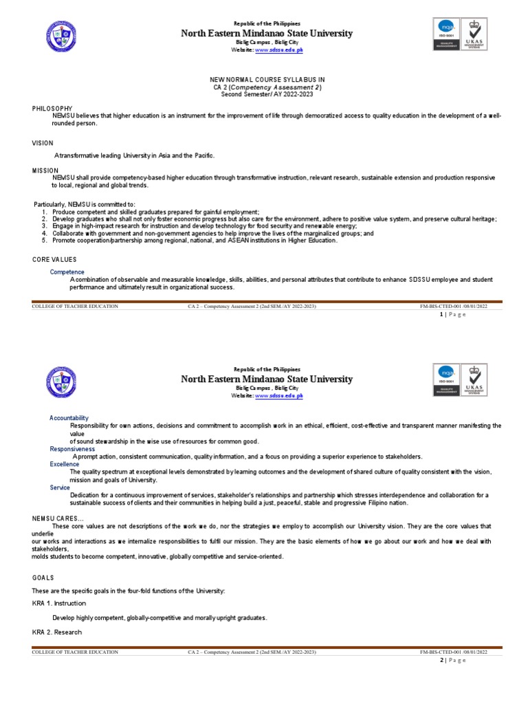 CA 2 Syllabus for Teacher Education | PDF | Teachers | Learning