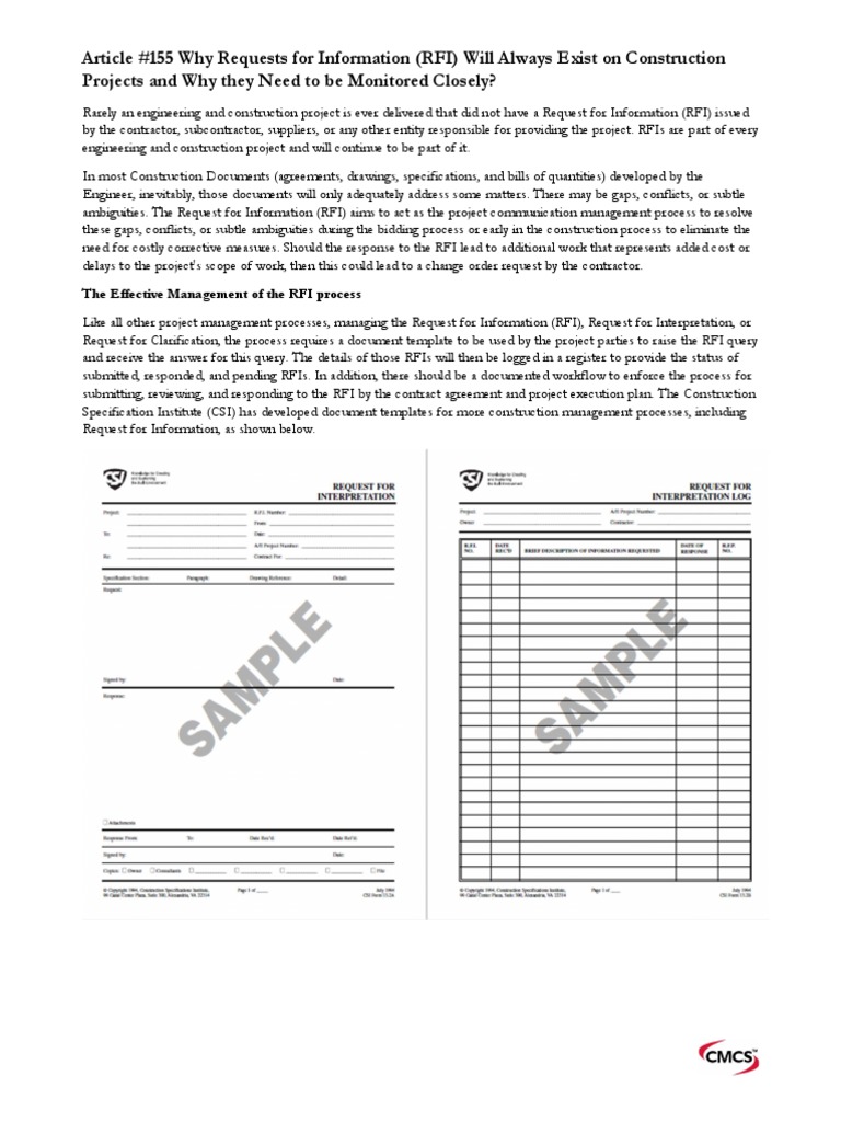 Article #155 Why Requests For Information (RFI) Will Always Exist On Construction Projects and ...