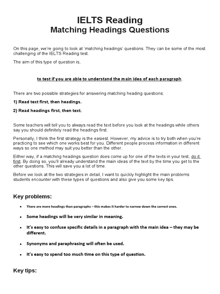 IELTS Reading Matching Headings | PDF | Dances