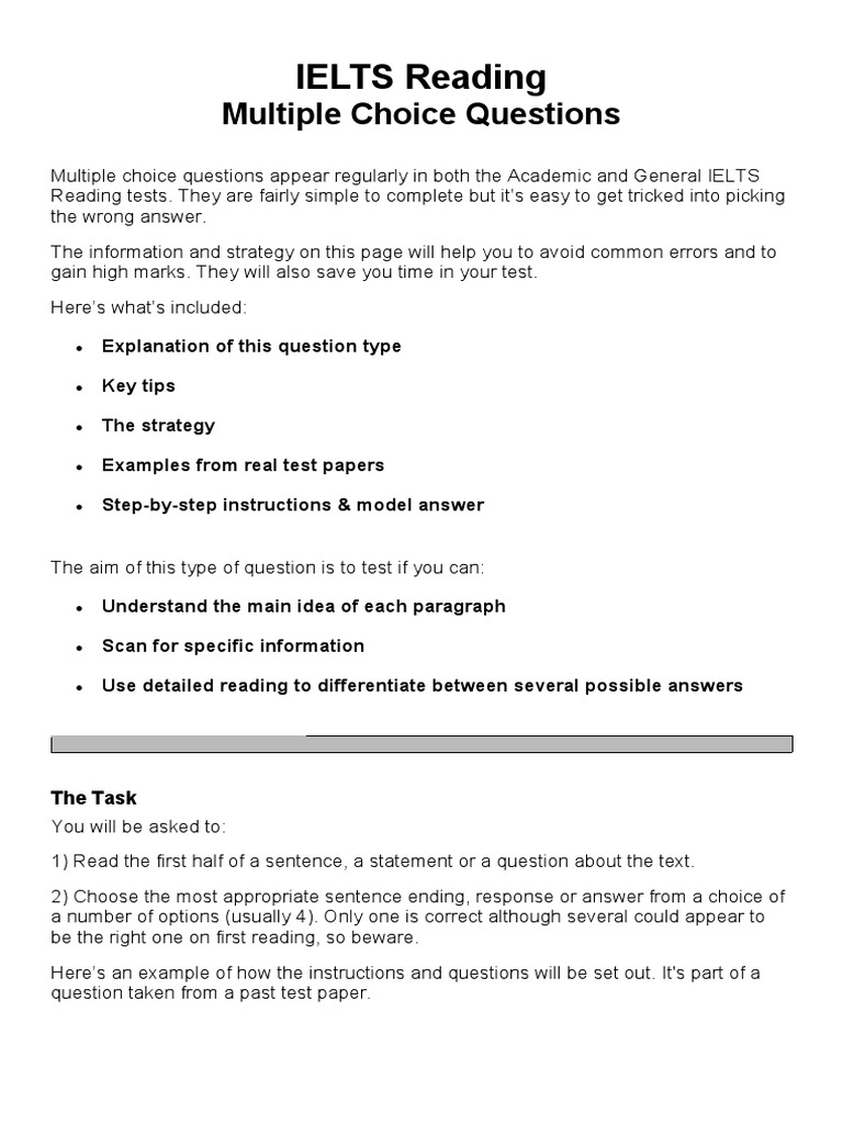 IELTS Reading: Multiple Choice Questions | PDF | Multiple Choice | Question
