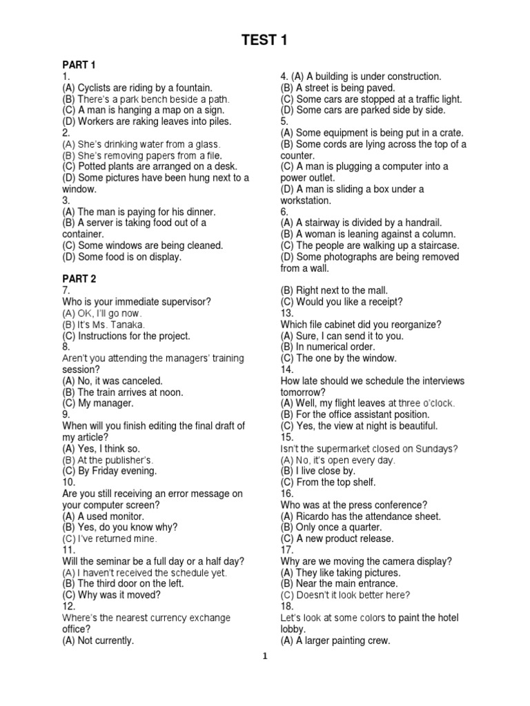 TRANSCRIPT SÁCH TOEIC ETS TÍM (gửi giáo viên & học viên) | PDF