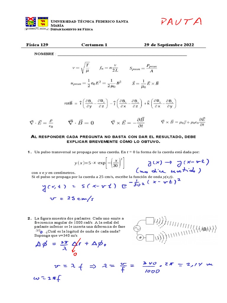 Examen Física Ondas y Campos | PDF | Longitud de onda | Frecuencia