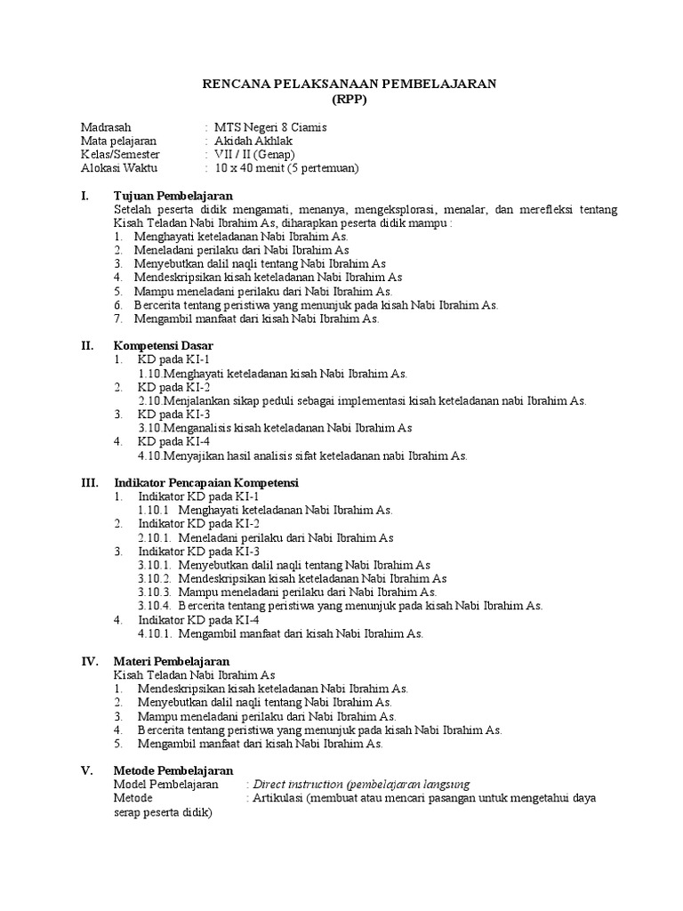 RPP 3.10. Akidah Akhlak Kls 7 Semester 2 | PDF