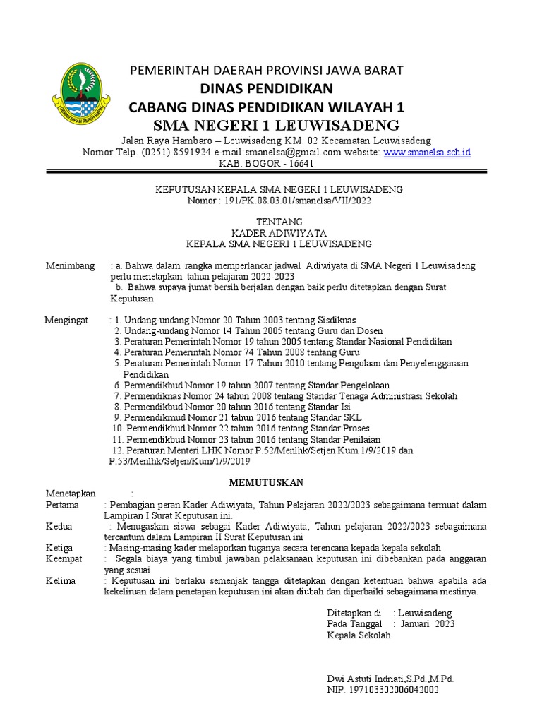 Sk Kader Adiwiyata 2022 2023 Pdf