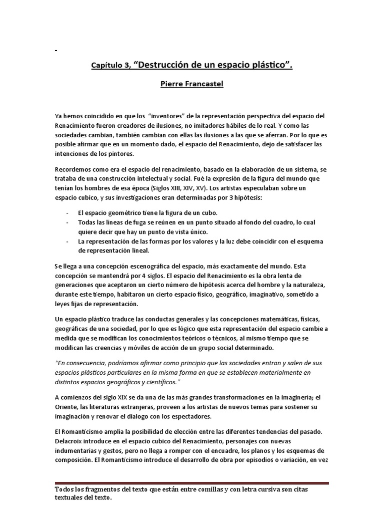 Francastel, Destruccion Del Espacio Plastico Leng 2 | PDF | Cubismo | Perspectiva (Gráfica)