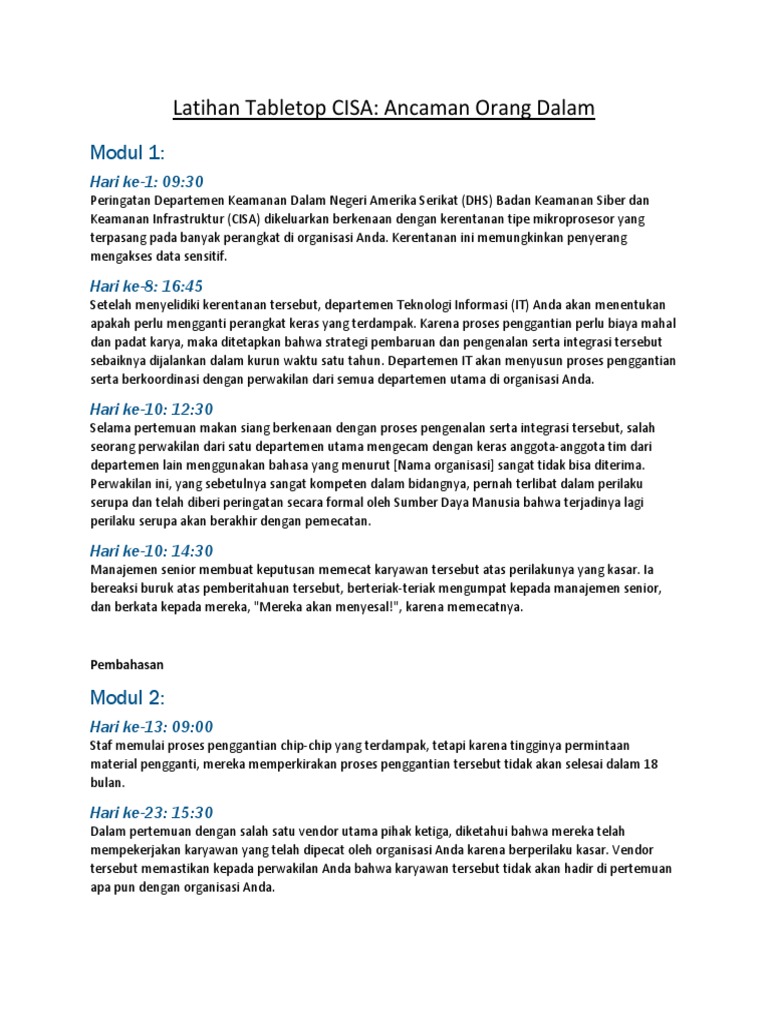 CISA Tabletop Exercise Insider Threat - ID | PDF