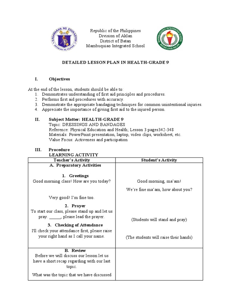 DLP IN HEALTH-Gr.9 | PDF | Wound | First Aid