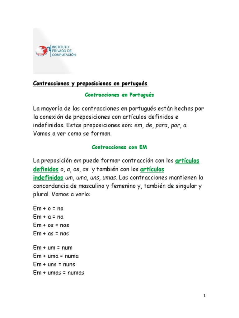 Contracciones y preposiciones en portugués | PDF | Salud y bienestar