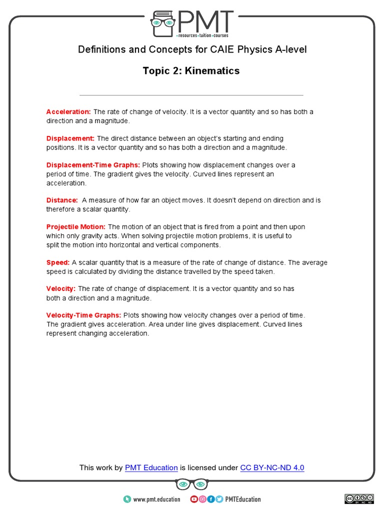 Definitions - Topic 2 Kinematics - CAIE Physics A-Level | PDF | Science ...