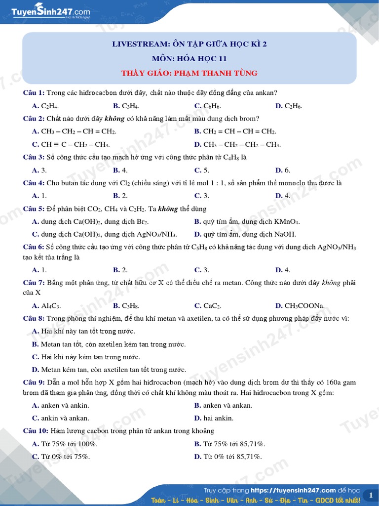 On Tap Giua hk2 Hoa Hoc 11 | PDF