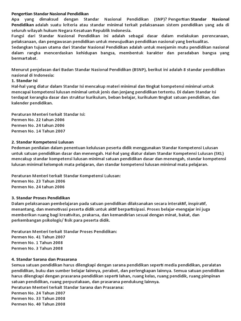 Pengertian Standar Nasional Pendidikan | PDF