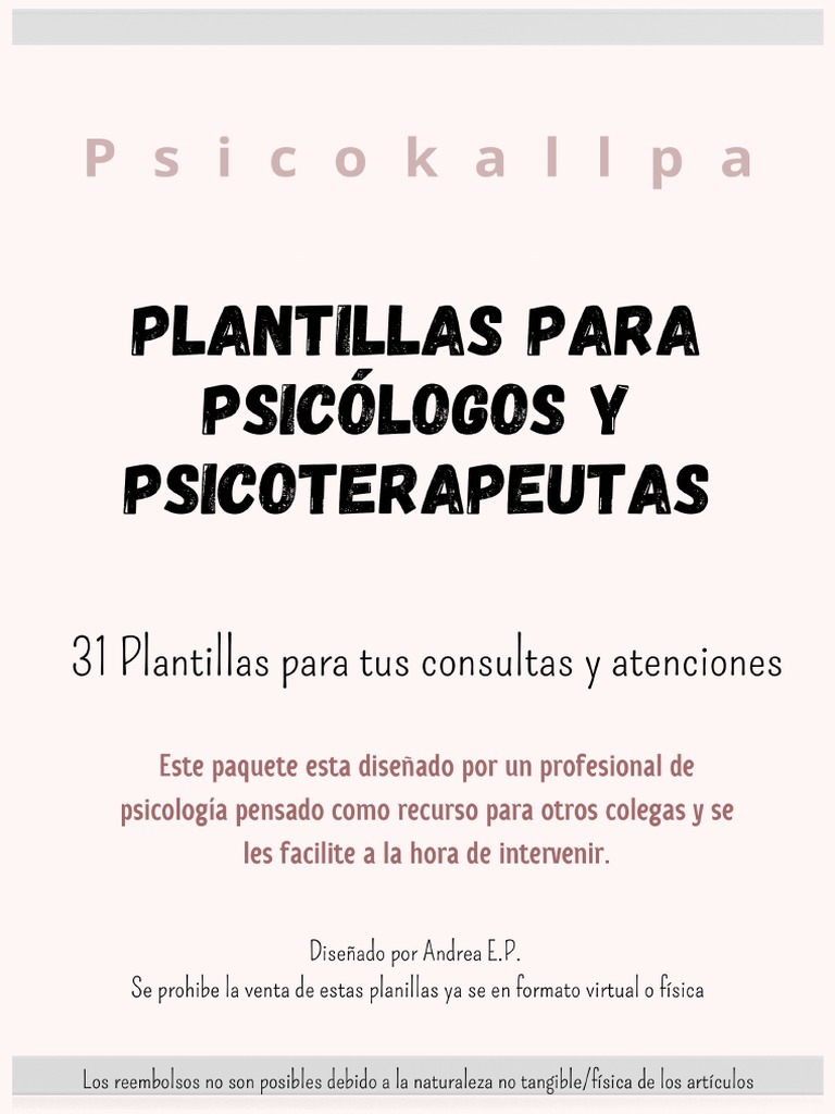 Plantillas Pdf Imprimibles Para Psicólogos Y Psicoterapeutas Pdf