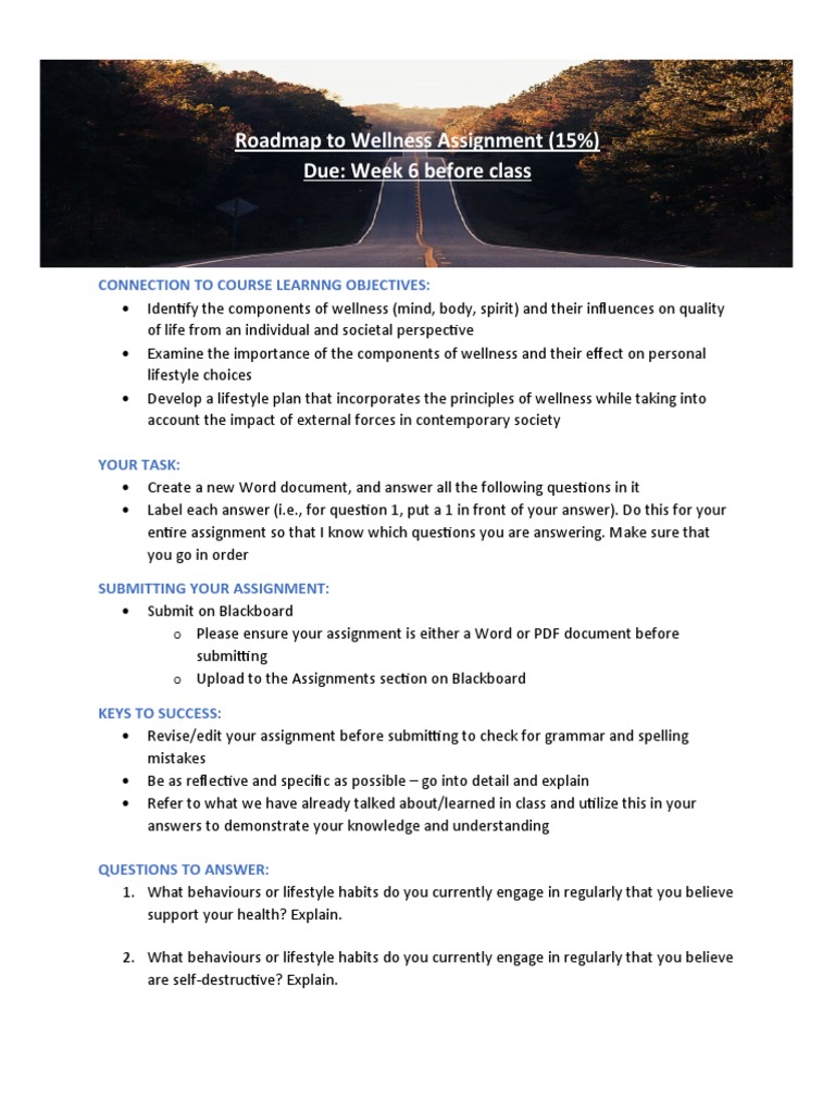 Wellness Assignment Roadmap Guide | PDF | Stress (Biology) | Cognitive ...