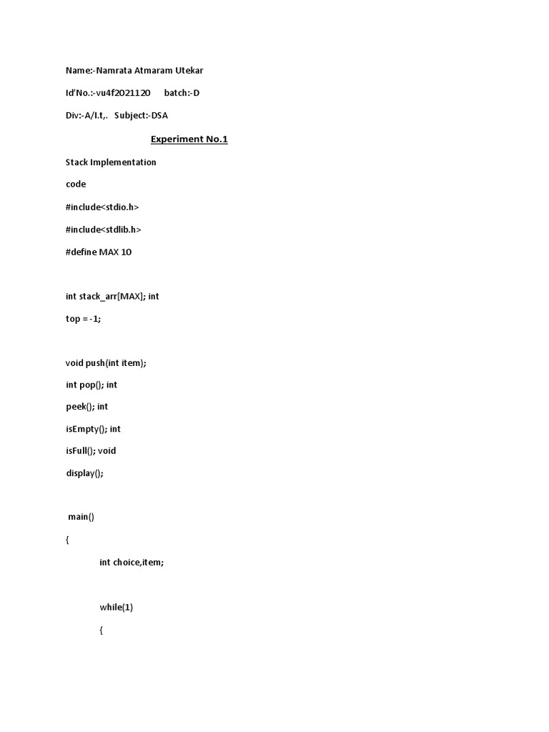 DSA - Exp1 - Vu4f2021081 - Sushant Patil | PDF | Computer Programming | Computing