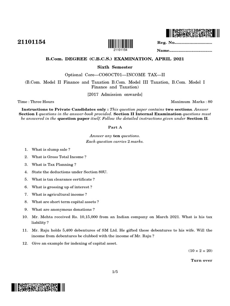 Income Tax 2 Question Paper | PDF | Capital Gain | Taxes