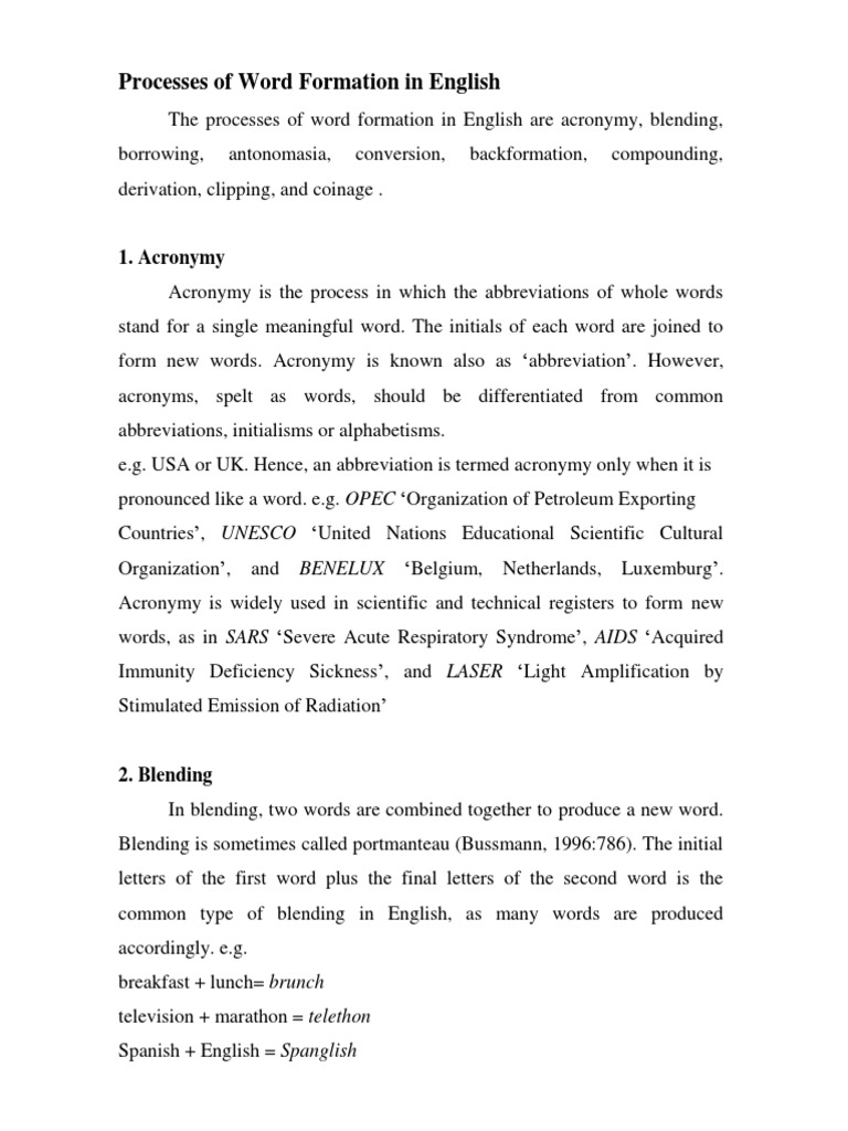 Processes of Word Formation in English | PDF | Acronym | Word