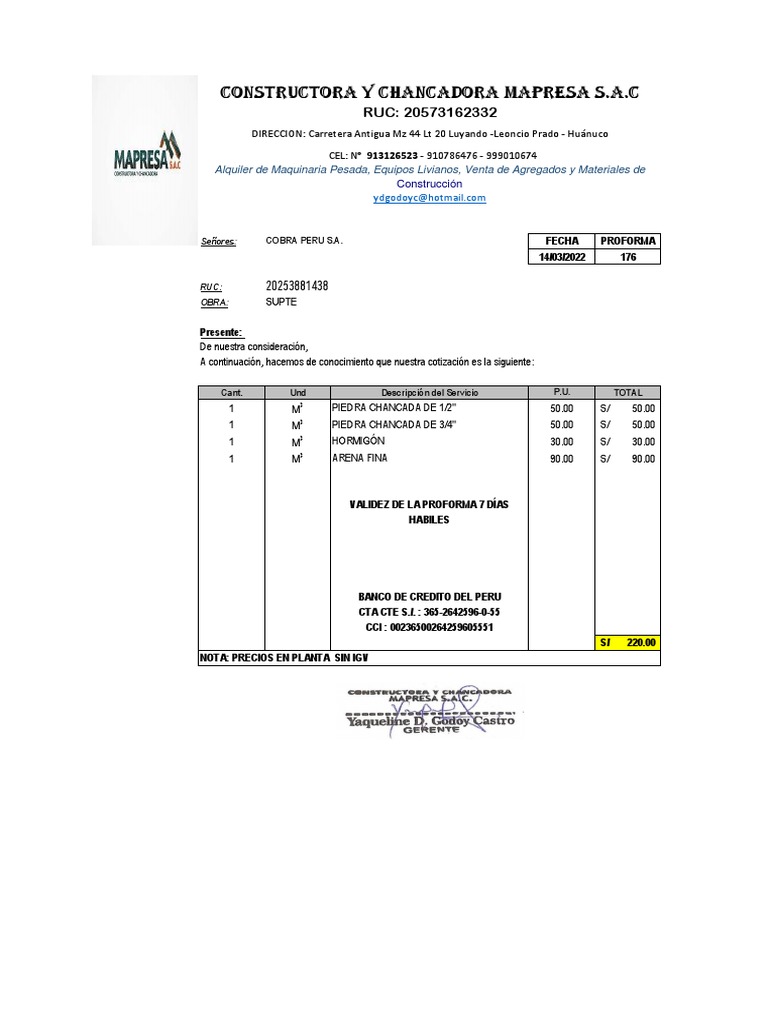 Proforma de Construcción - Mapresa | PDF