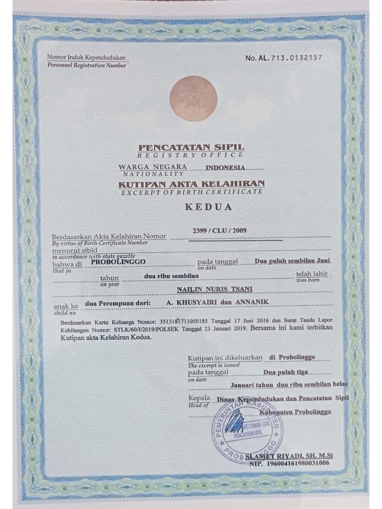 Akta Anak Kedua | PDF