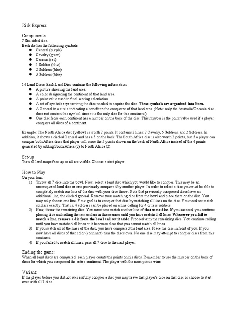 0e Risk Express Rulebook | PDF | Gaming