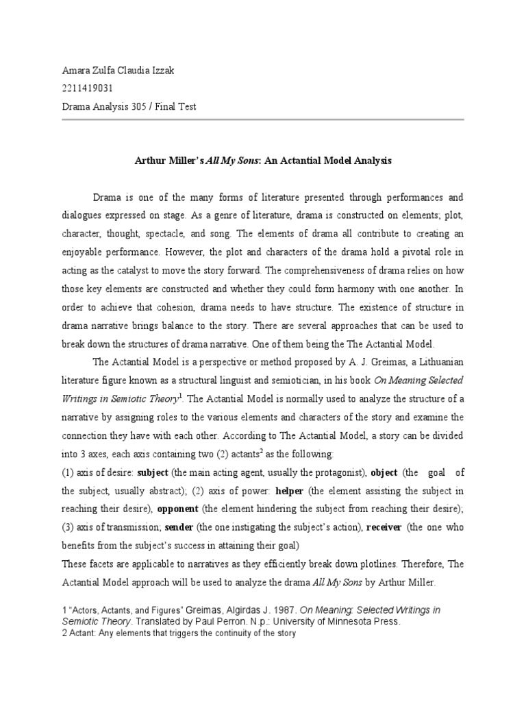 Amara Zulfa Claudia Izzak - Final Test - Drama Analysis 305 - Actantial ...