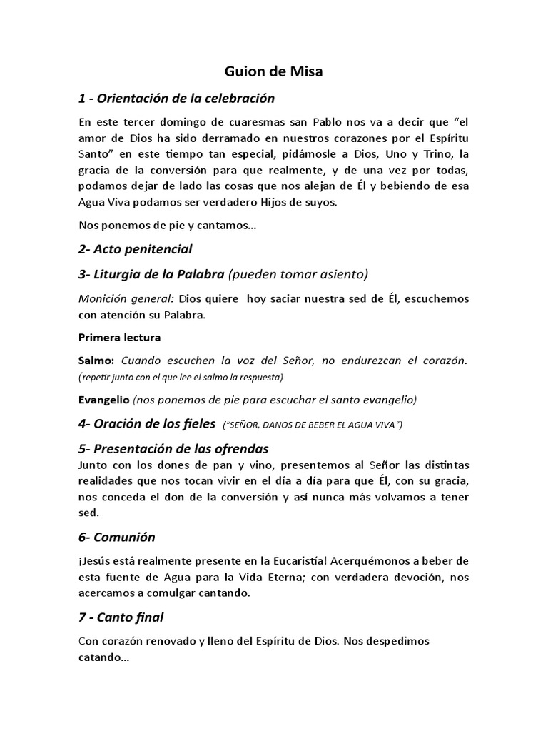 Guion de Misa: 1 - Orientación de La Celebración | PDF | Misa (liturgia ...