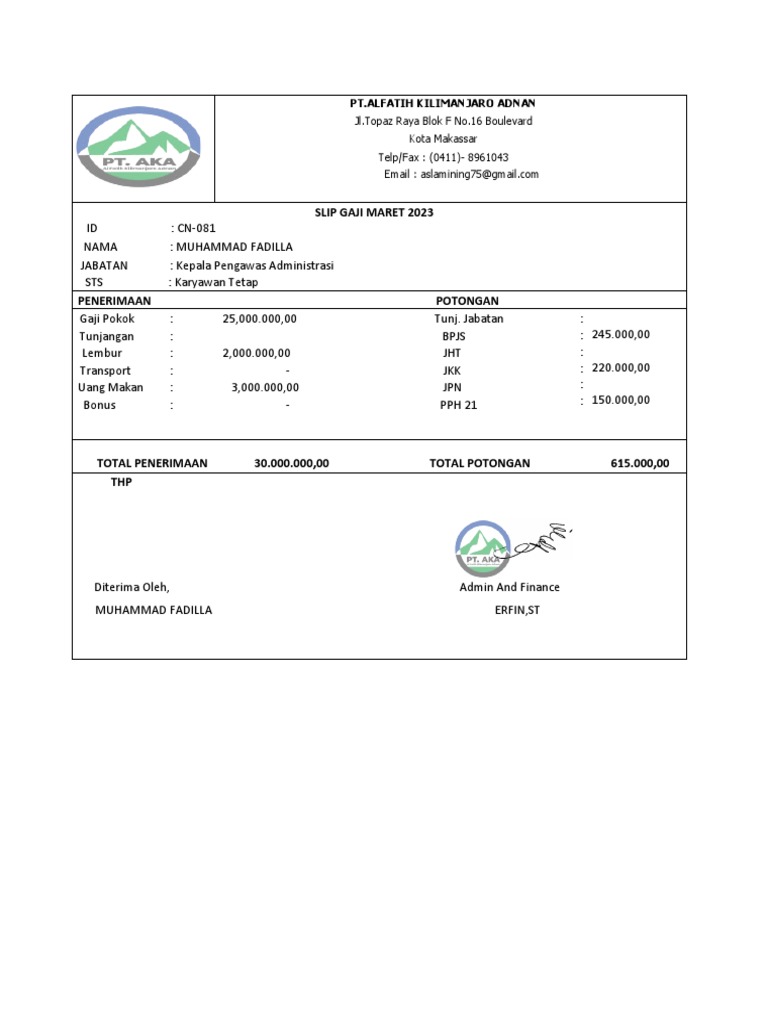 Slip Gaji Dilla PT Aka | PDF