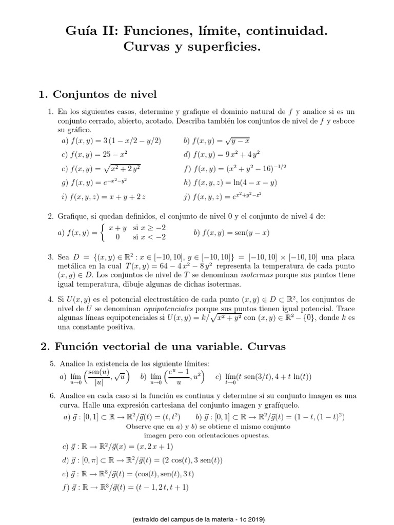 Gu Ia II: Funciones, L Imite, Continuidad. Curvas y Superficies | PDF | Función (Matemáticas ...
