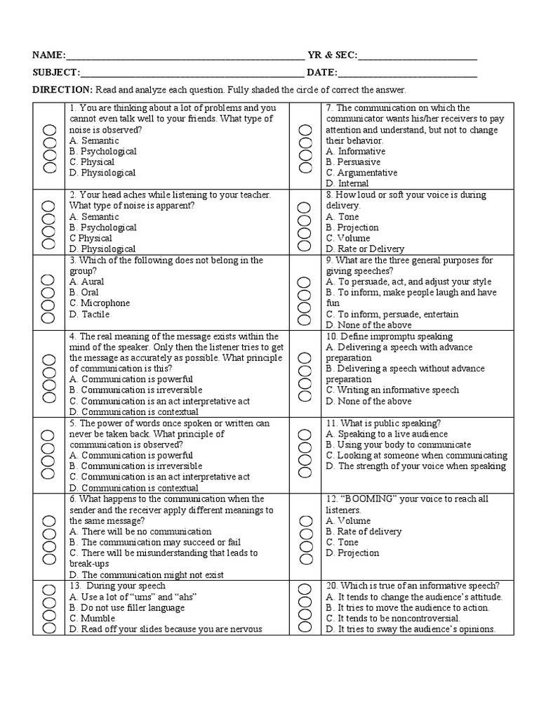 English-Questionnaire (A4) | PDF | Communication | Cognition