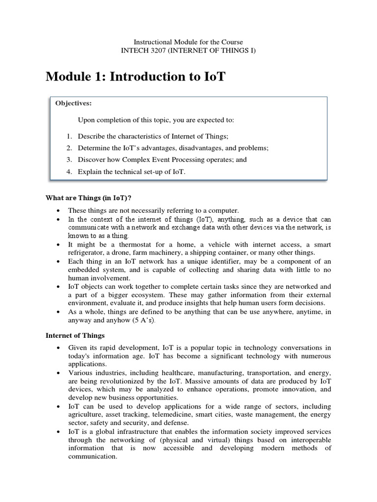 Itelec3207 Module1 Introduction To Iot Pdf Internet Of Things Computer Network