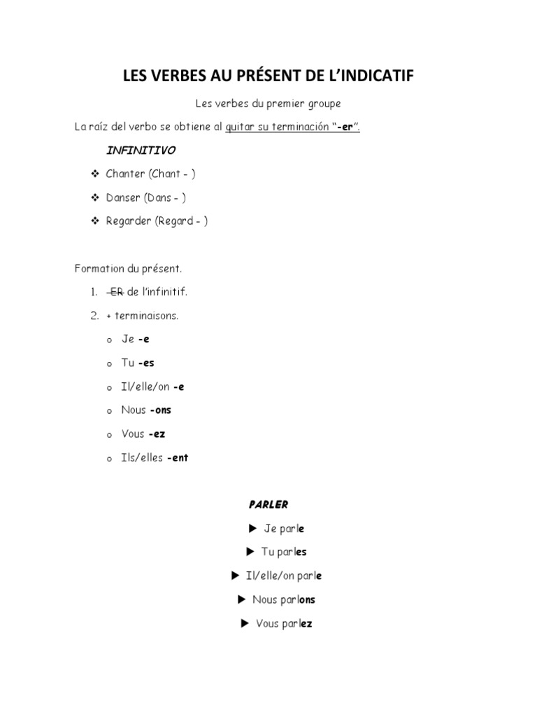 Les Verbes Au Présent de L'indicatif | PDF | Mécanique du langage | Syntaxe