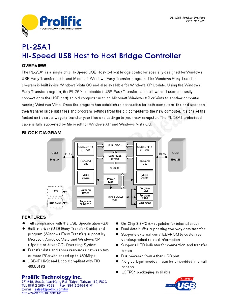 PL-25A1 Product Brochure USB To USB Link | PDF | Usb | Microsoft Windows