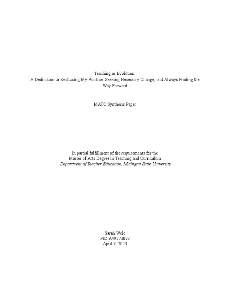 TE 872 - Synthesis Paper (Welc) | PDF | Teachers | Learning