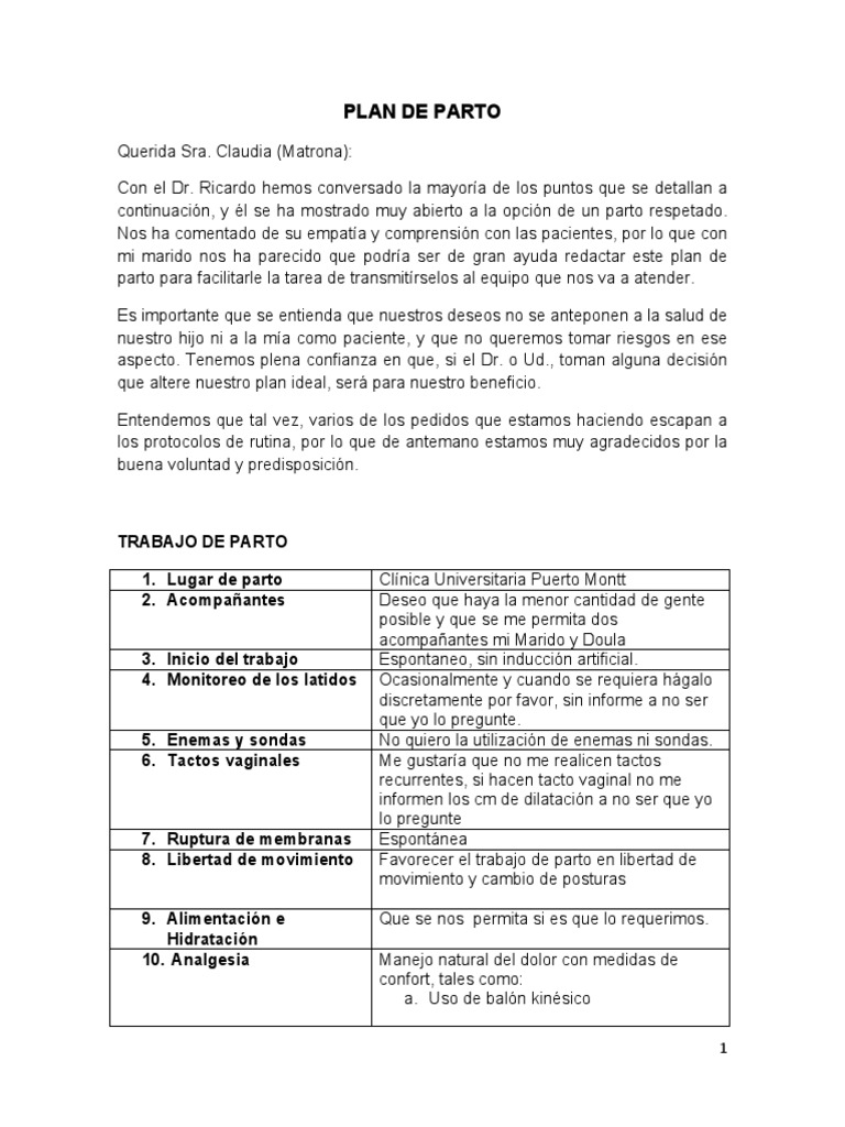 Plan de Parto 2 | PDF | Parto | Medicina CLINICA