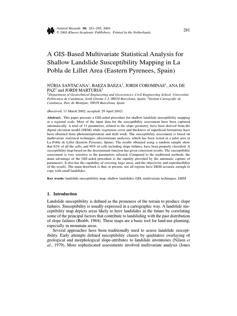 A GIS-Based Multivariate Statistical Analysis For Shallow Landslide Susceptibility Mapping in La ...