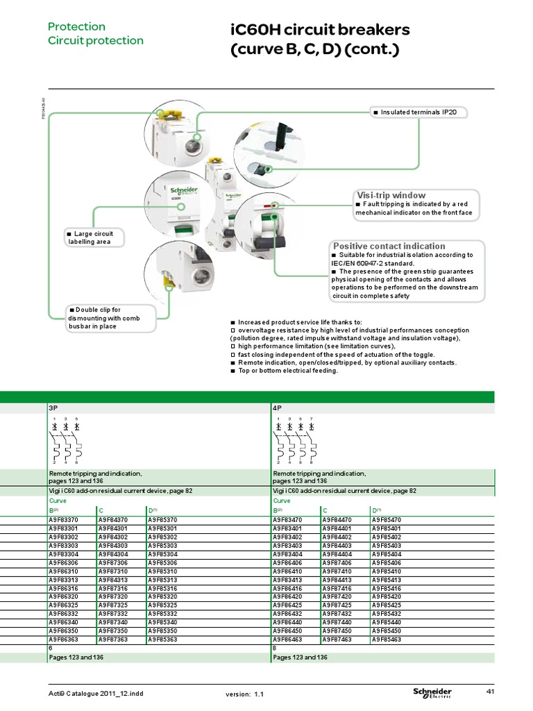 iC60H Circuit Breakers (Curve B, C, D) (Cont.) | PDF | Physical ...