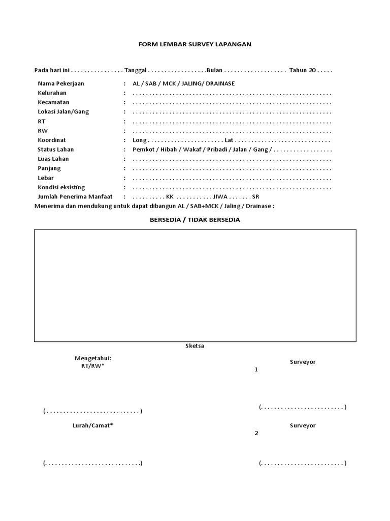 Form Lembar Survey Lapangan | PDF