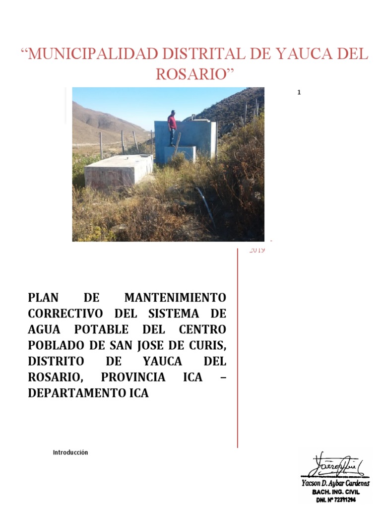 Plan de Mantenimiento Agua Potable San José | PDF | Agua | Tubería ...