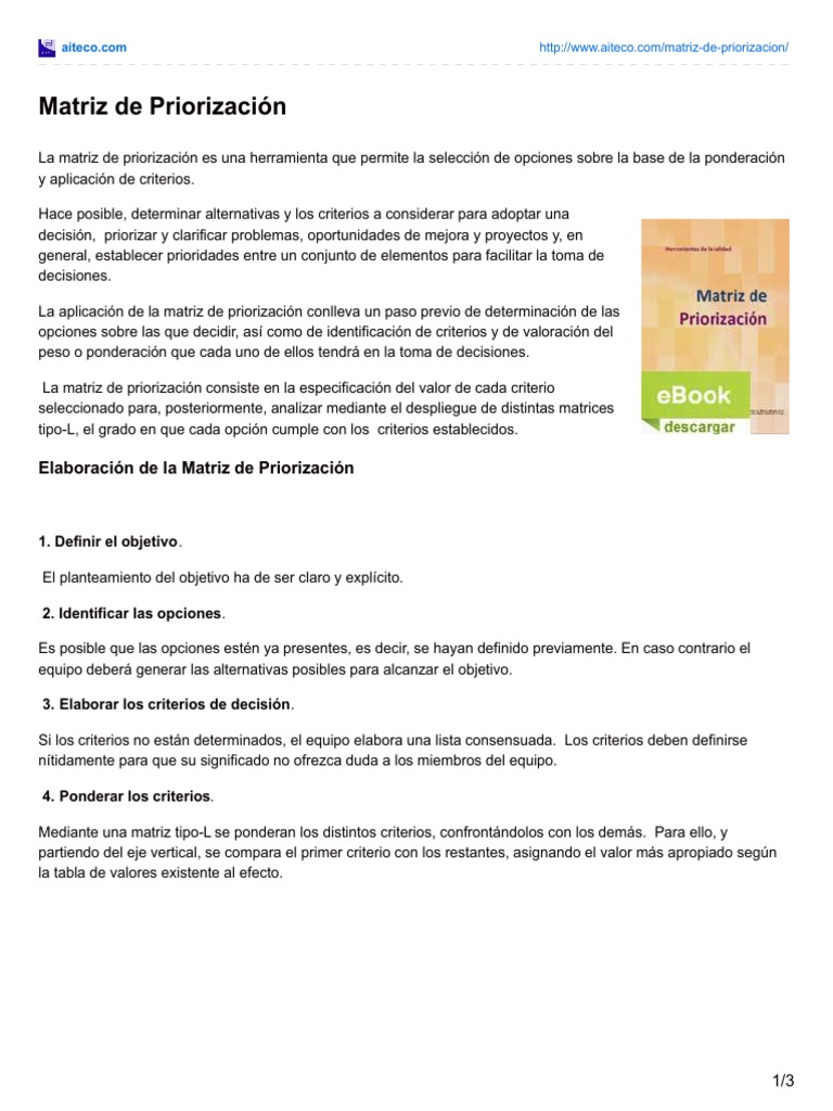 Matriz de Priorización | PDF | Matriz (Matemáticas) | Toma de decisiones